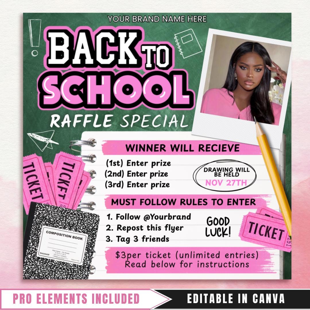 Back to School Raffle Flyer Template: DIY Social Media Contest (canva ...