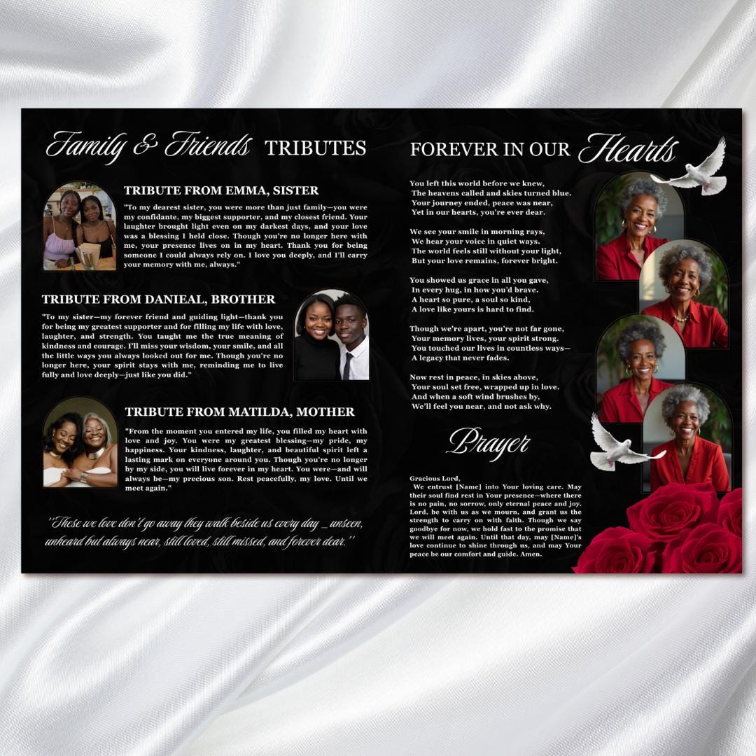 Black & Red Funeral Program Template: 8-page Memorial (canva PDF ...