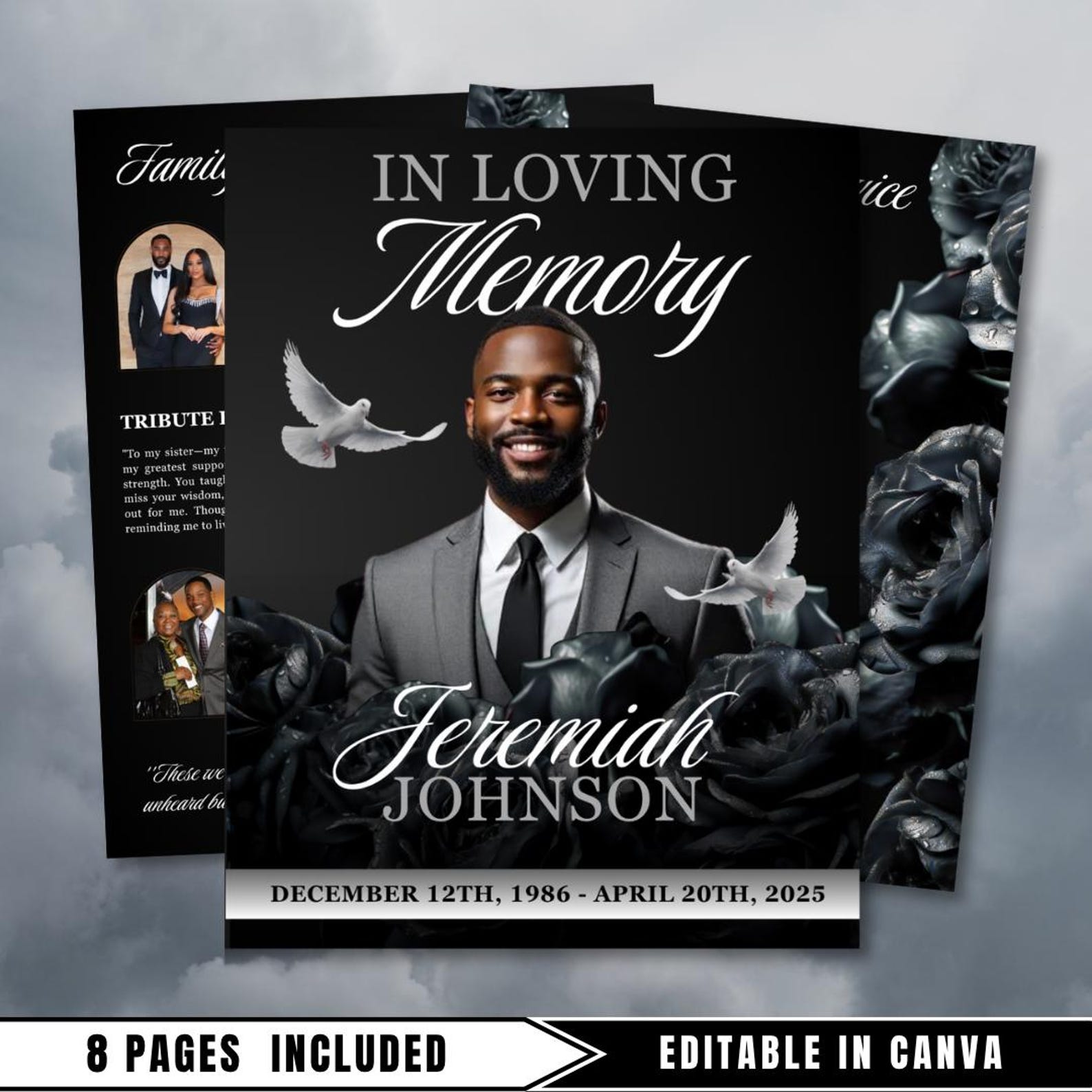 Black & Silver Funeral Program Template: 8-page Memorial (canva ...