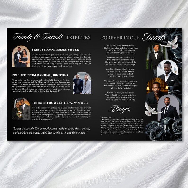Black & Silver Funeral Program Template: 8-page Memorial (canva ...