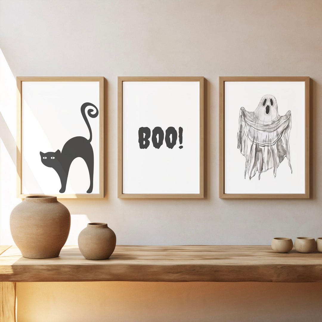 Halloween Set of 3 Prints, Halloween Poster, Ghost Print, Pumpkin ...