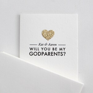 CUSTOM Godparents Card With Gold Glittered Heart Appilque name/s Will ...