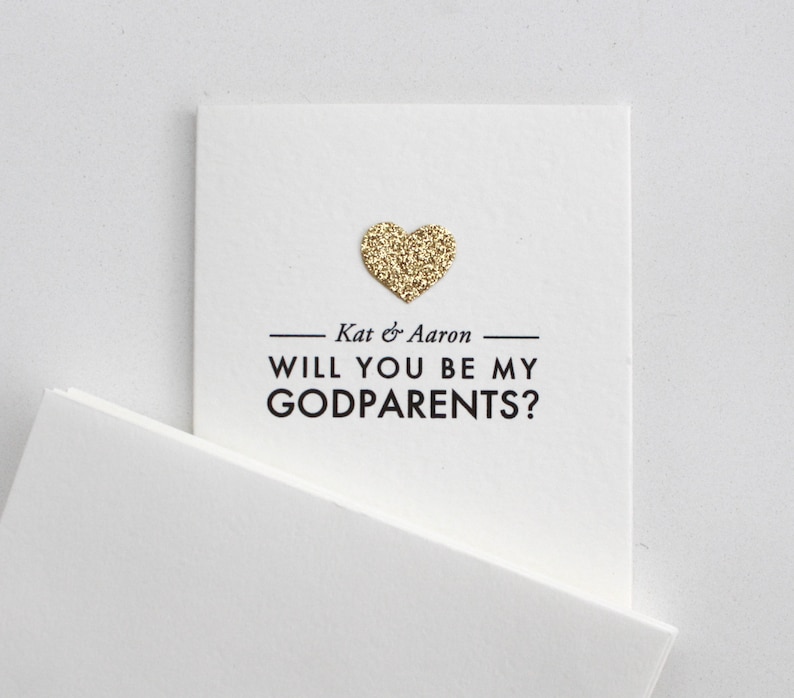 CUSTOM Godparents card with gold glittered heart appilque | Etsy