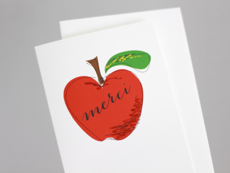 Teacher Card merci Teacher Card With Red Apple | Etsy