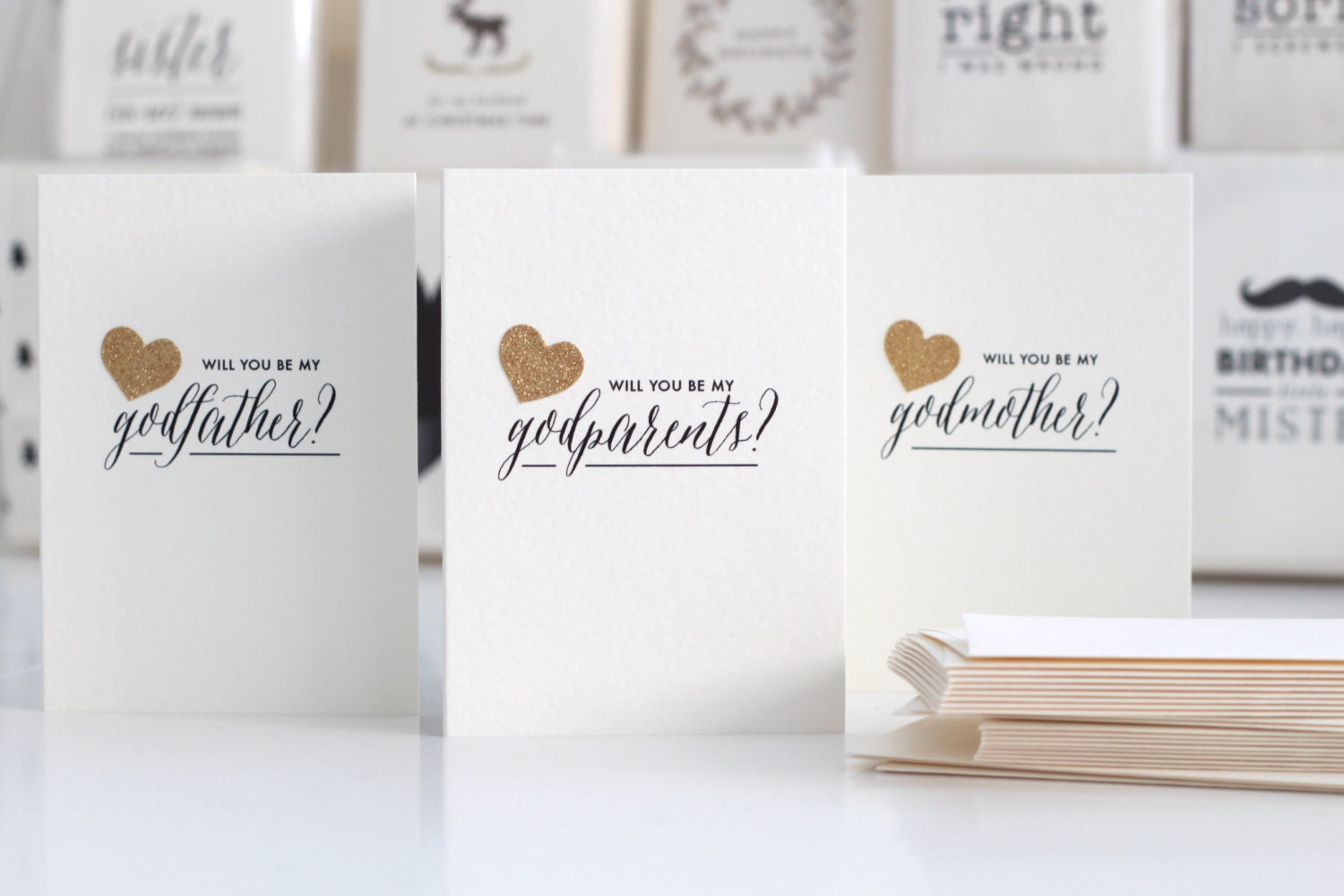 Godfather Card With Gold Glittered Heart Applique/ Godfather - Etsy Canada