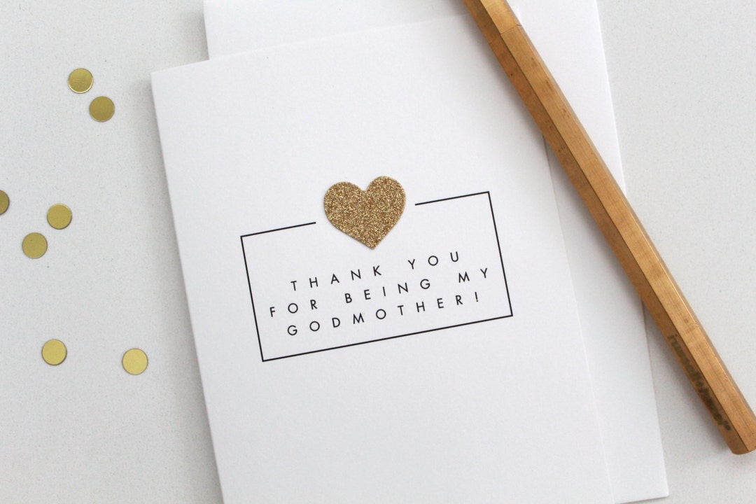 Thank You For Being My Godmother Card With Gold Glittered Heart
