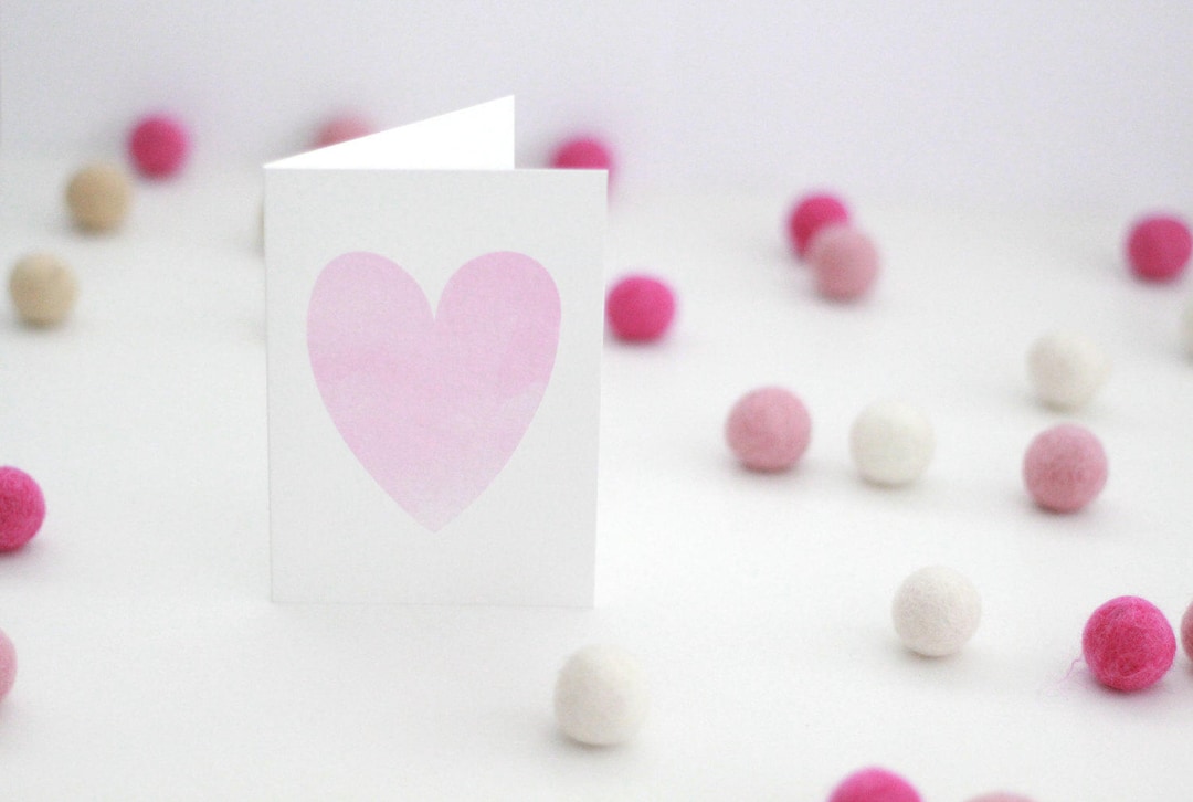 Card With a Pink Watercolour Heart / Anniversary Card / Heart Cards ...