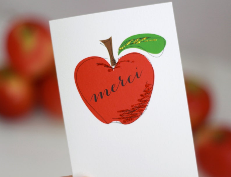 Teacher Card merci Teacher Card With Red Apple | Etsy