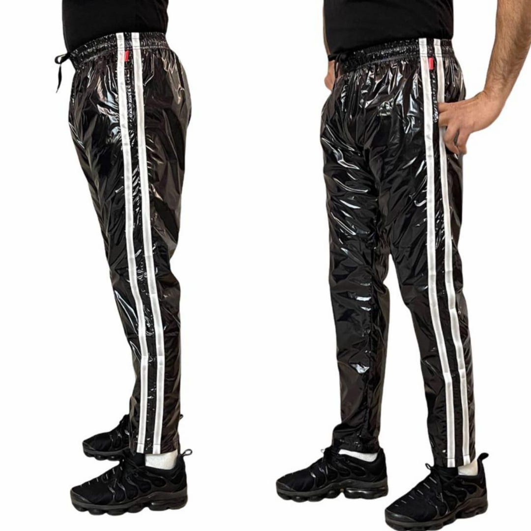 Shiny Black PU Nylon Joggers – Glossy Track Pants - Etsy UK