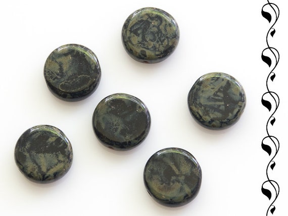 Czech Glass Coin Glass Beads 10 Mm Black dark Green Picasso 10 Pcs Etsy Ireland