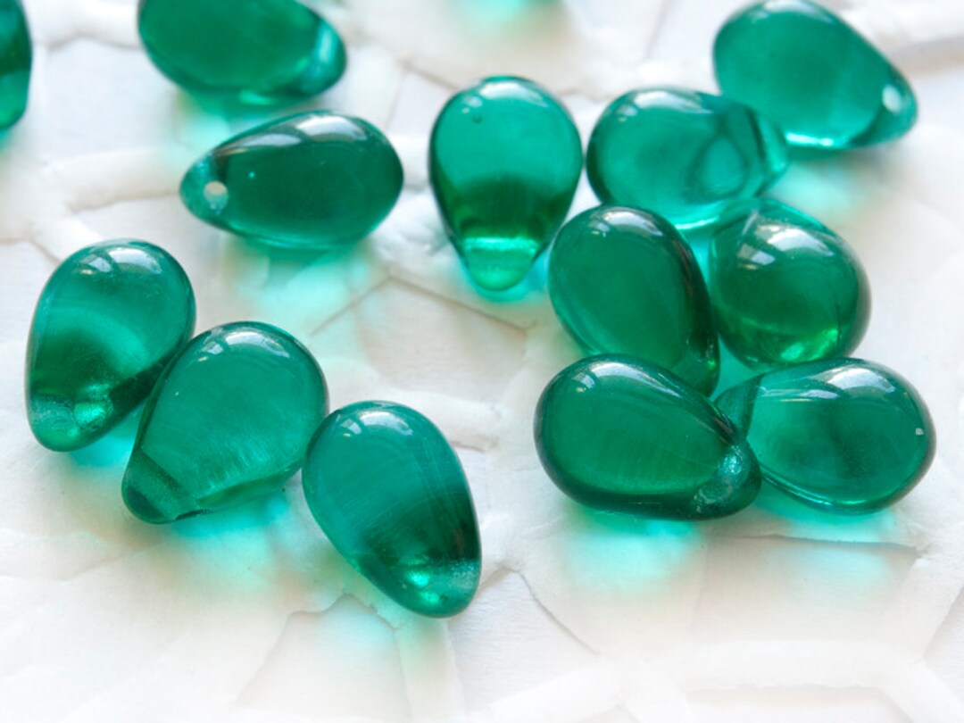 Czech Glass Drops 9x6 Mm Emerald Green 20 Pcs. - Etsy