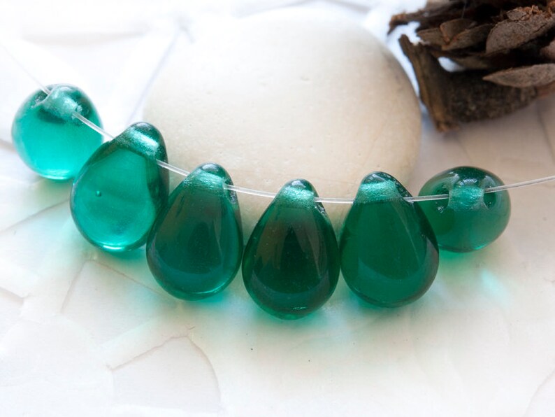 Czech Glass Drops 9x6 Mm Emerald Green 20 Pcs. - Etsy