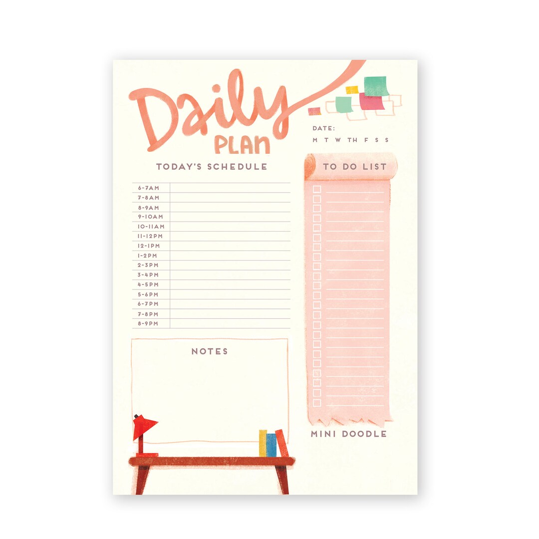 Daily Planner Pink Desk Theme Notepad - Etsy
