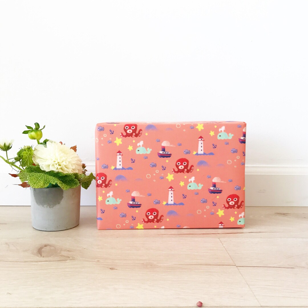Lighthouse Wrapping Paper for Holiday Gift Wrap- Pink - Etsy