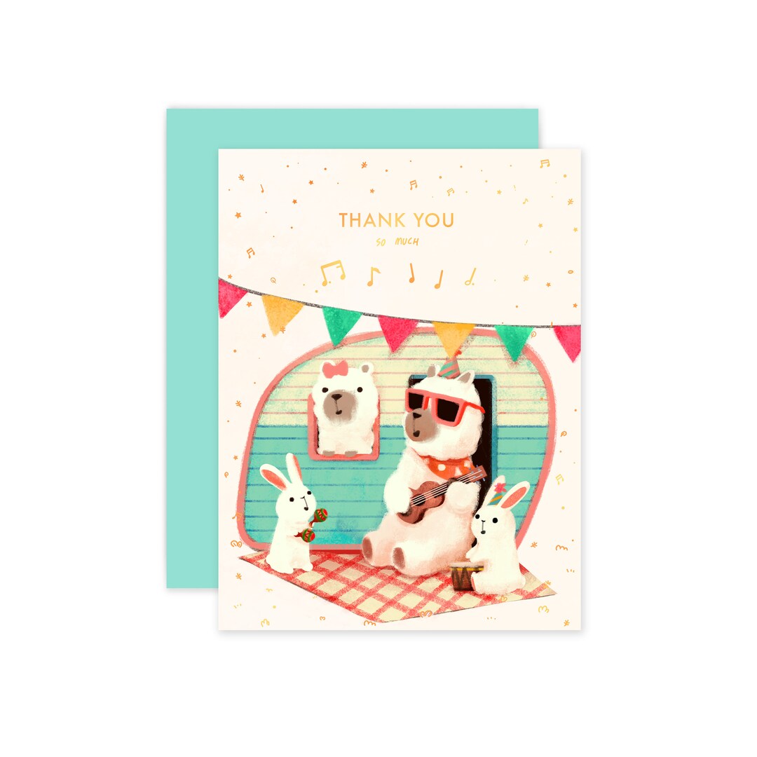 Thank You Alpaca Rose Gold Foil Card - Etsy