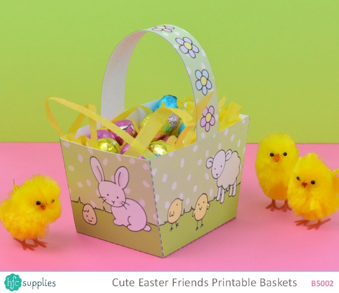 Printable Easter Basket cute bunny sheep chick and egg | Etsy