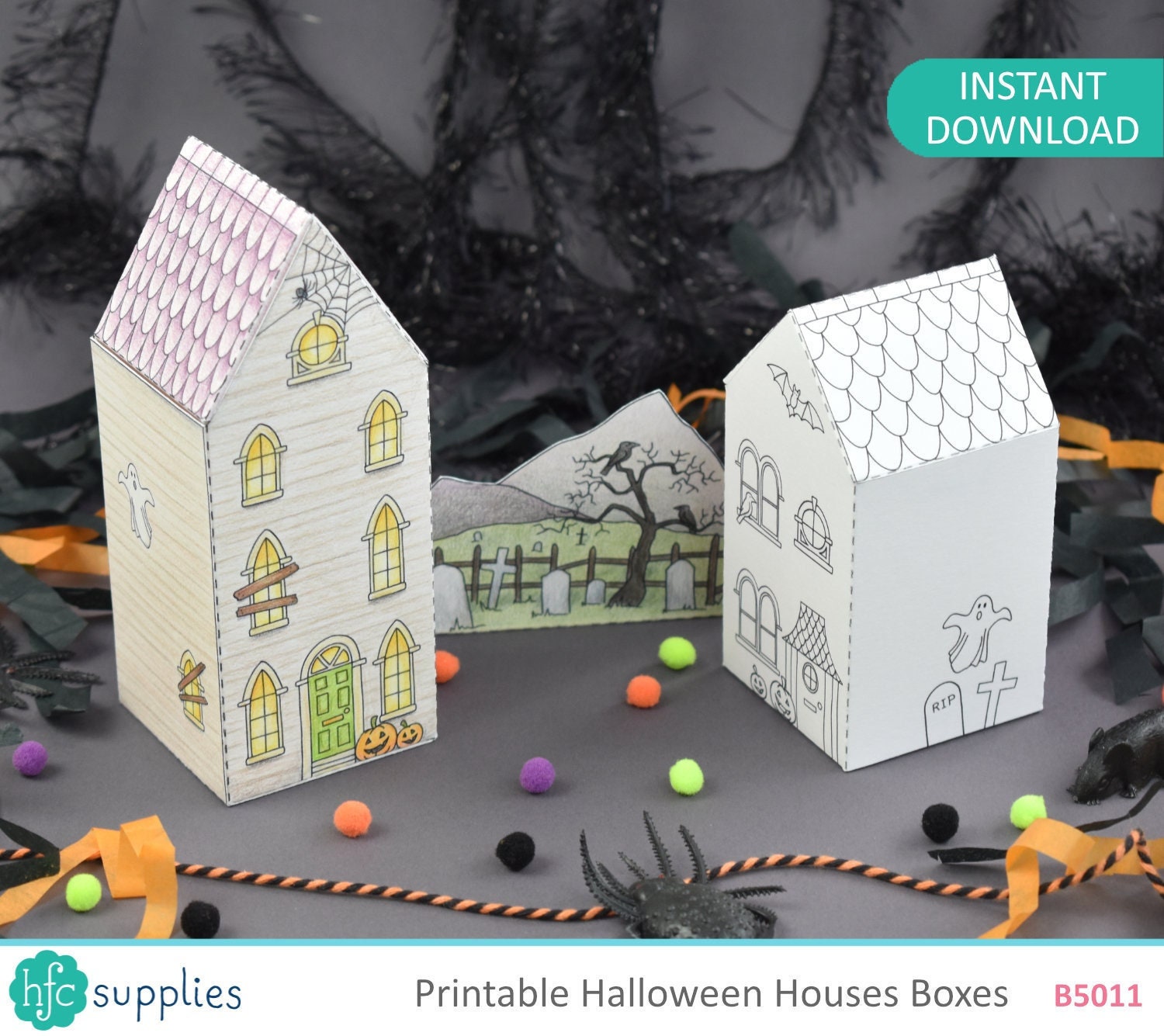 Printable Halloween Haunted House Boxes Colour in Version | Etsy