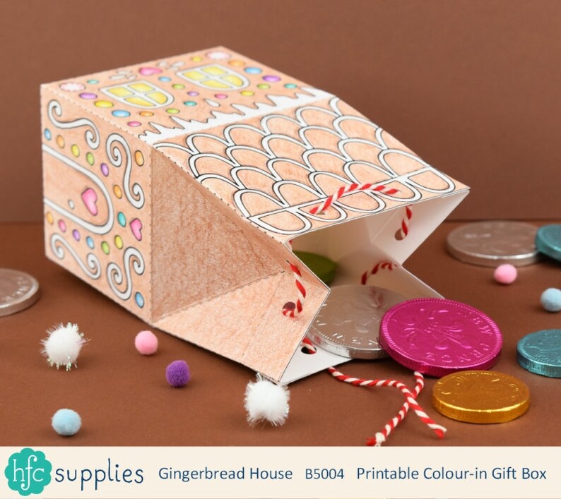 Printable Gingerbread House Box Colour in and Make up - Etsy
