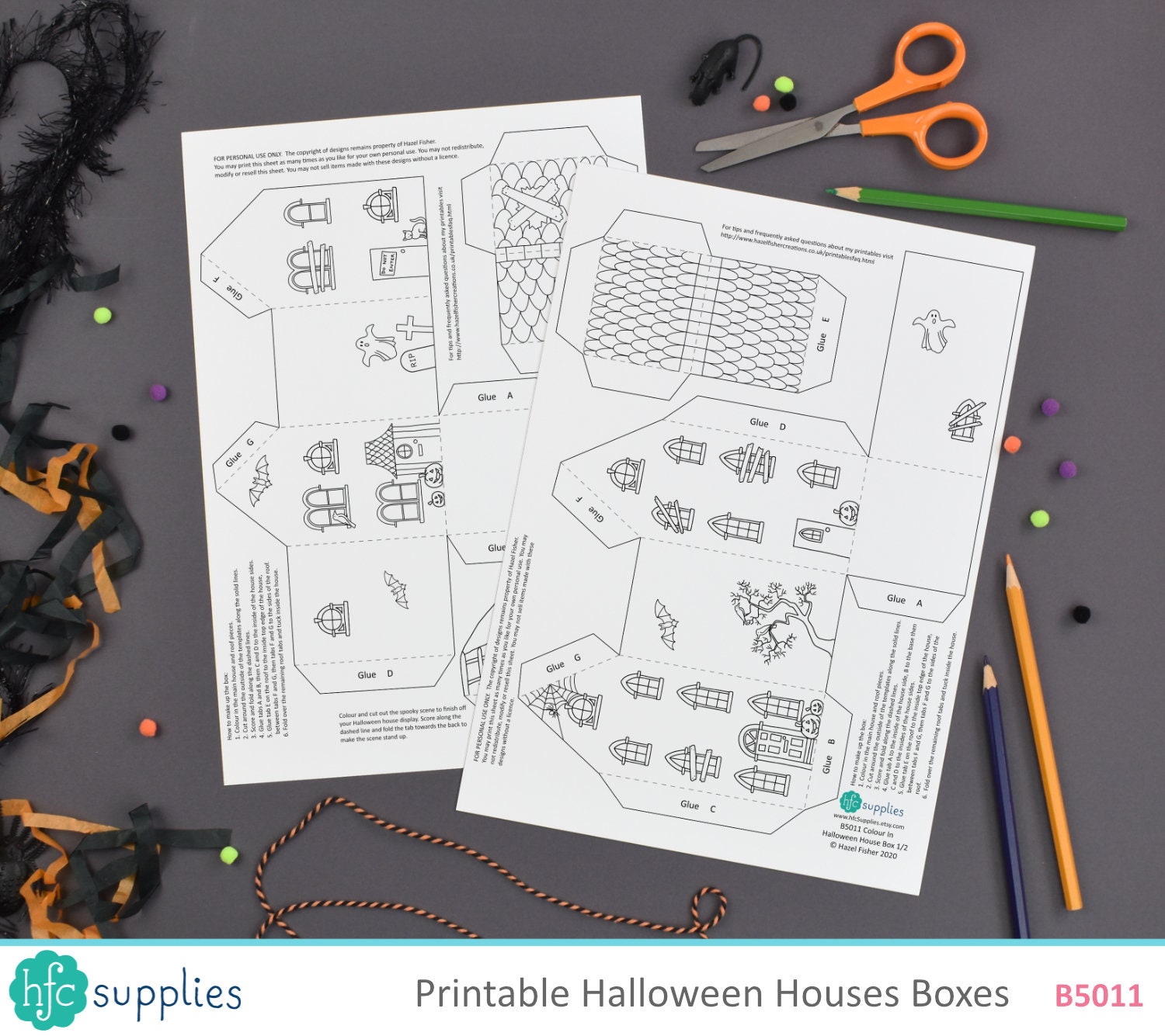 Printable Halloween Haunted House Boxes Colour in Version | Etsy