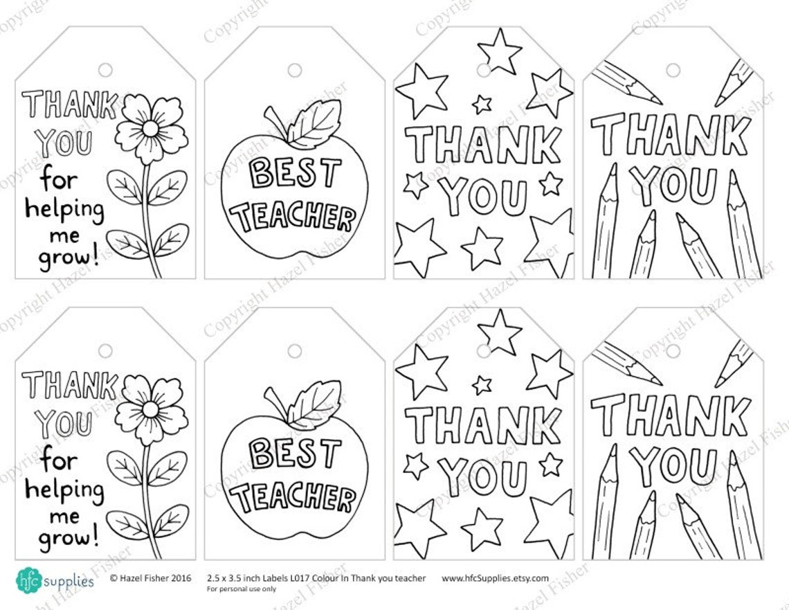 Thank You Teacher Labels Printable Sheet of 8 Labels, 4 Designs Teacher ...