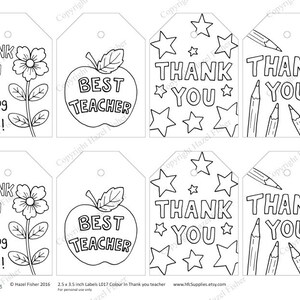 Thank You Teacher Labels - Printable Sheet of 8 Labels, 4 Designs ...