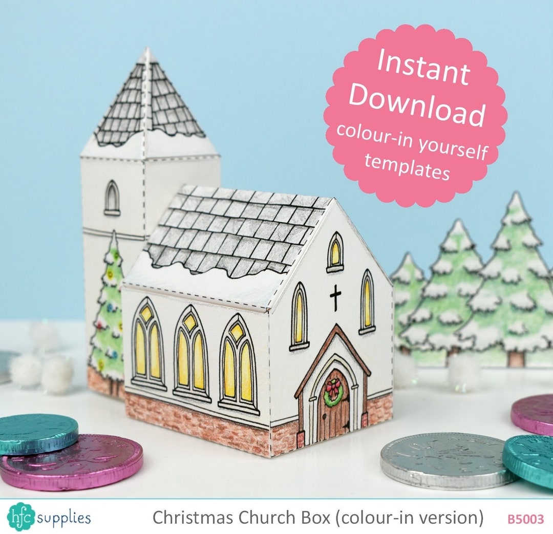 Printable Christmas Church Box - Colour in and Make up Yourself - Favor ...