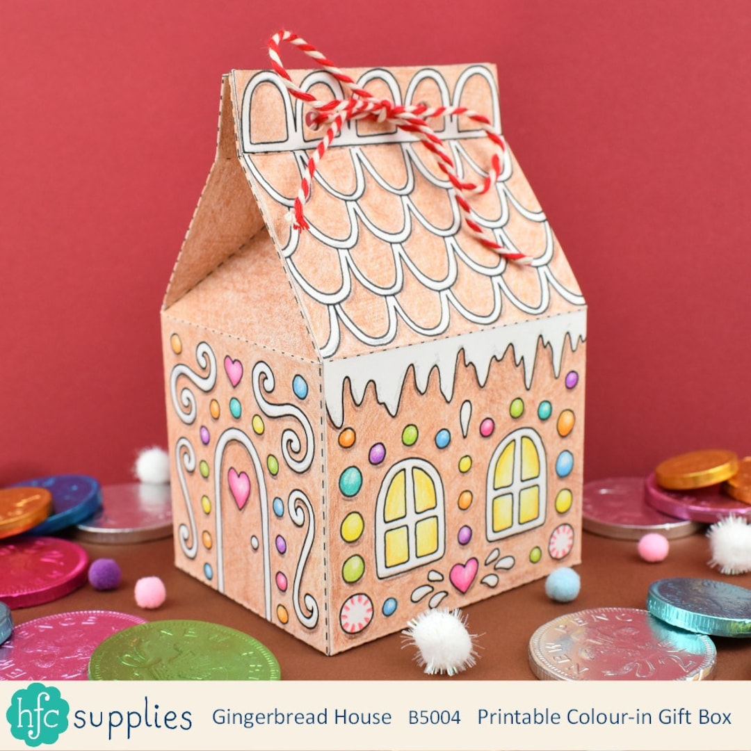 Printable Gingerbread House Box Colour in and Make up - Etsy UK