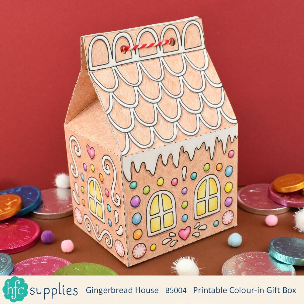 Printable Gingerbread House Box Colour in and Make up | Etsy