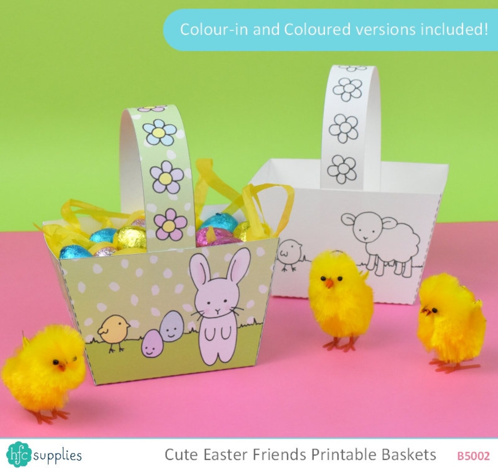 Printable Easter Basket cute bunny sheep chick and egg | Etsy