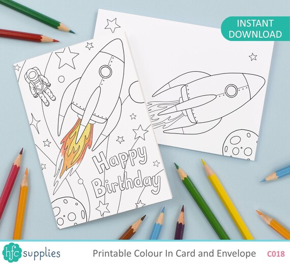 Kids Space Birthday Card - Printable Happy Birthday Colour in Card and ...