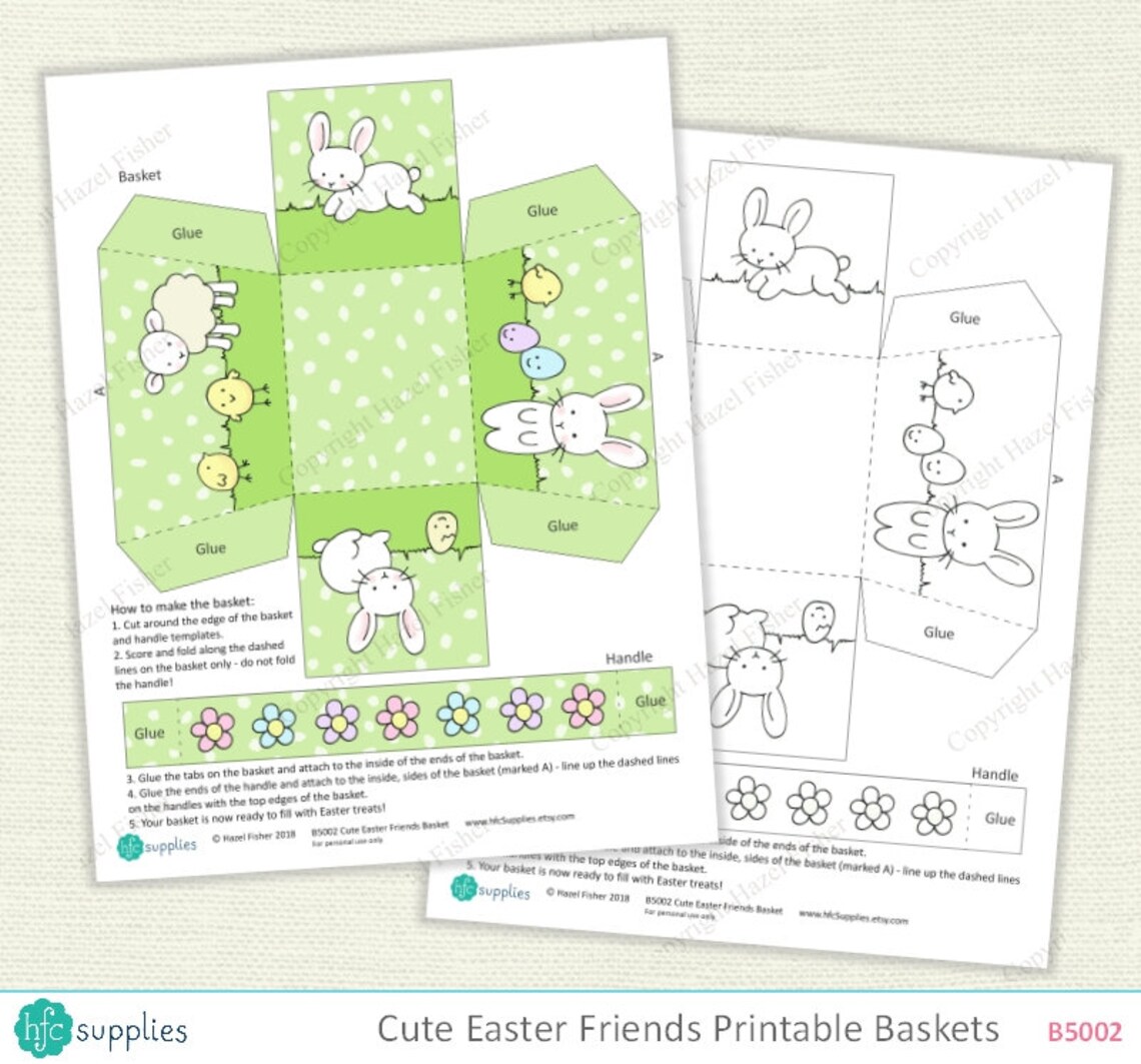 Printable Easter Basket cute bunny sheep chick and egg | Etsy