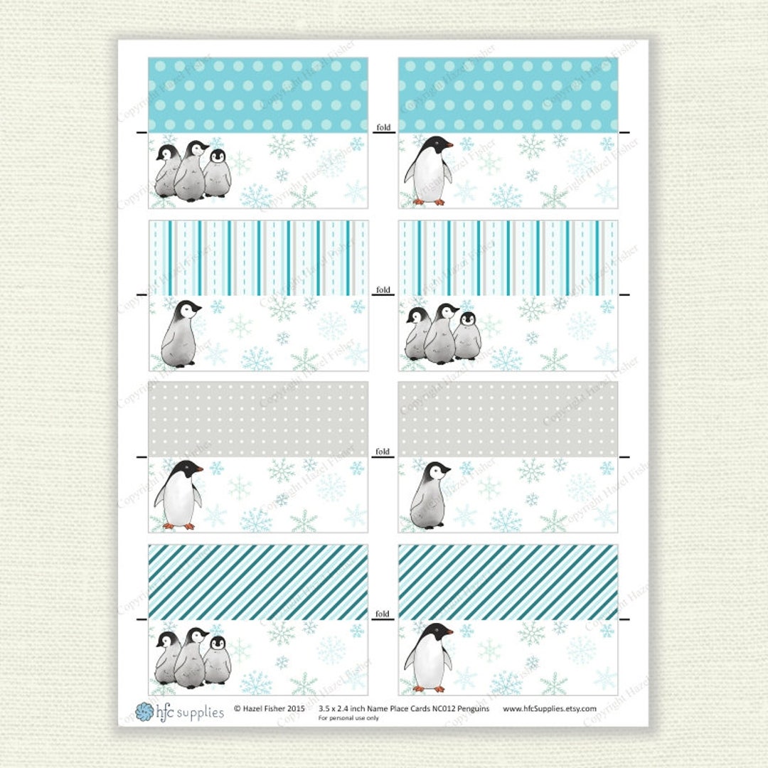 Penguin Name Place Cards - Party Printable for Name/ Food Labels ...