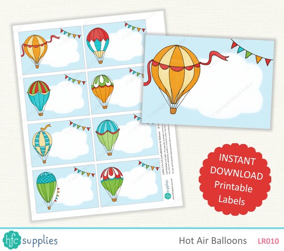 Hot Air Balloon Printable Labels - colourful balloons, cloud and ...