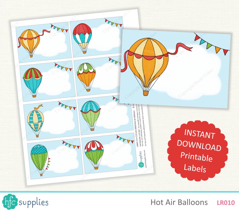 Hot Air Balloon Printable Labels Colourful Balloons Cloud - Etsy