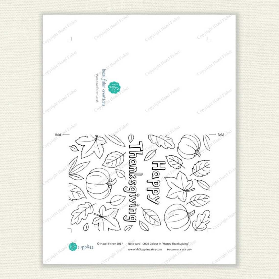 Happy Thanksgiving Printable Colour in Card Fall Leaves - Etsy