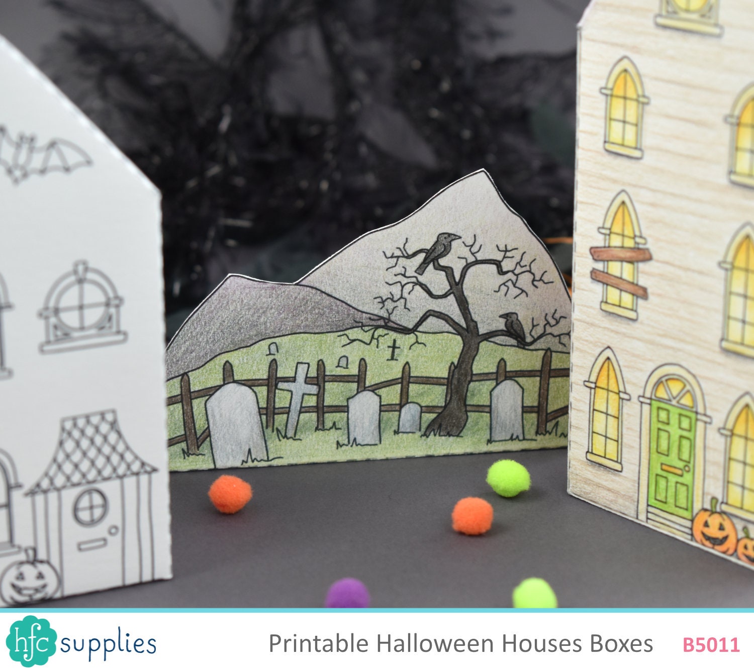 Printable Halloween Haunted House Boxes Colour in Version | Etsy