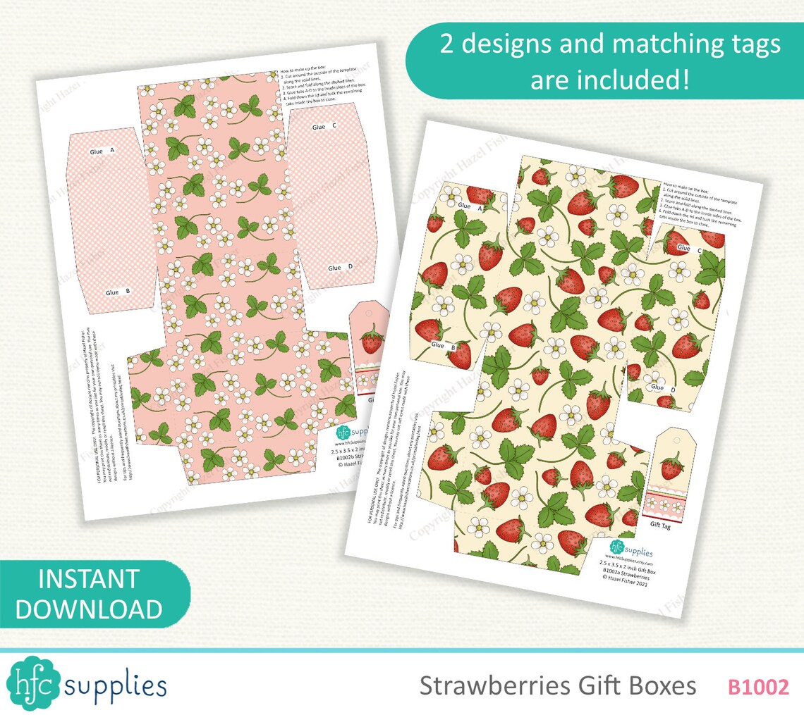Strawberry Printable Gift Boxes strawberry fruit and | Etsy