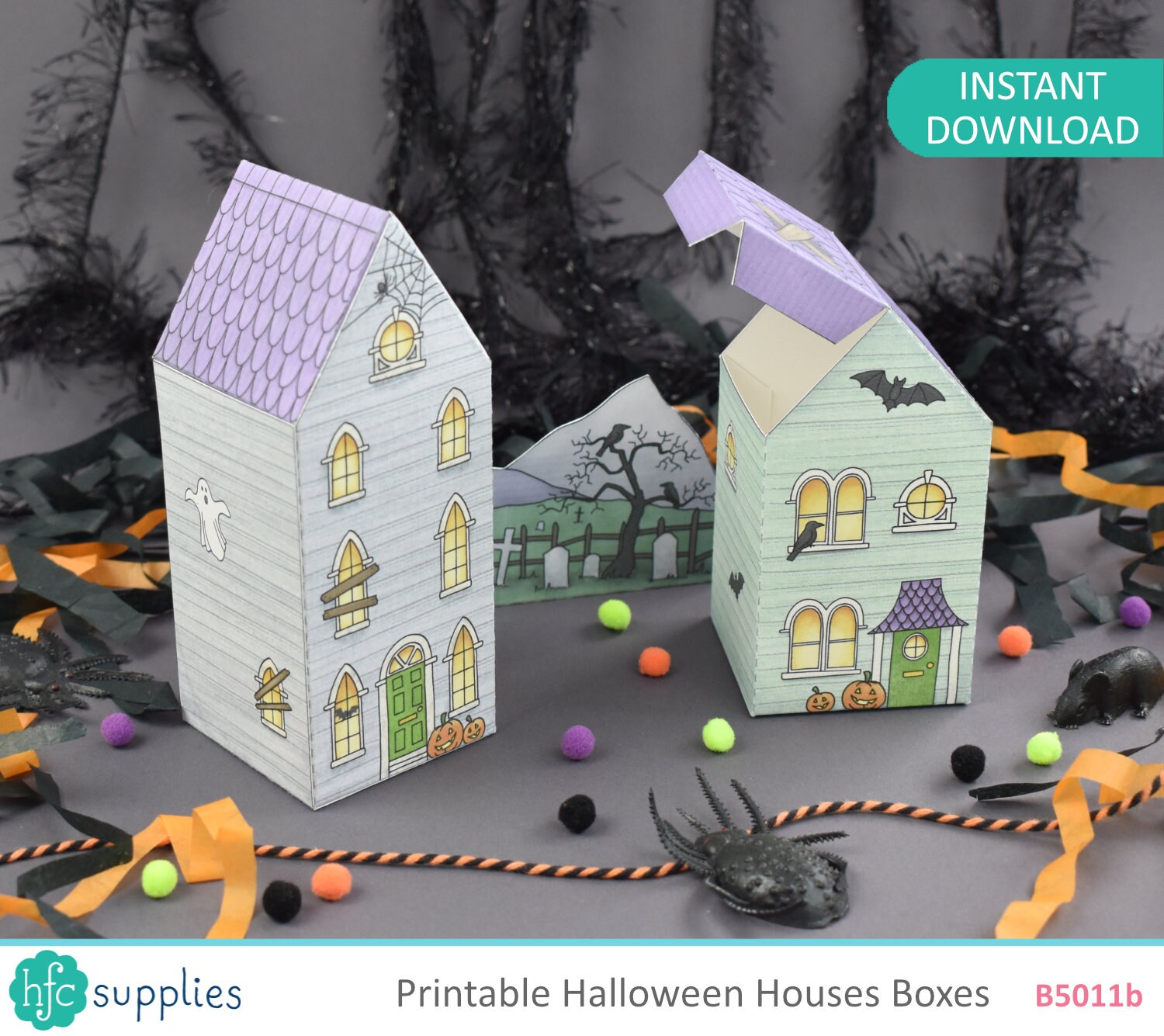 Printable Halloween Haunted House Boxes coloured version | Etsy