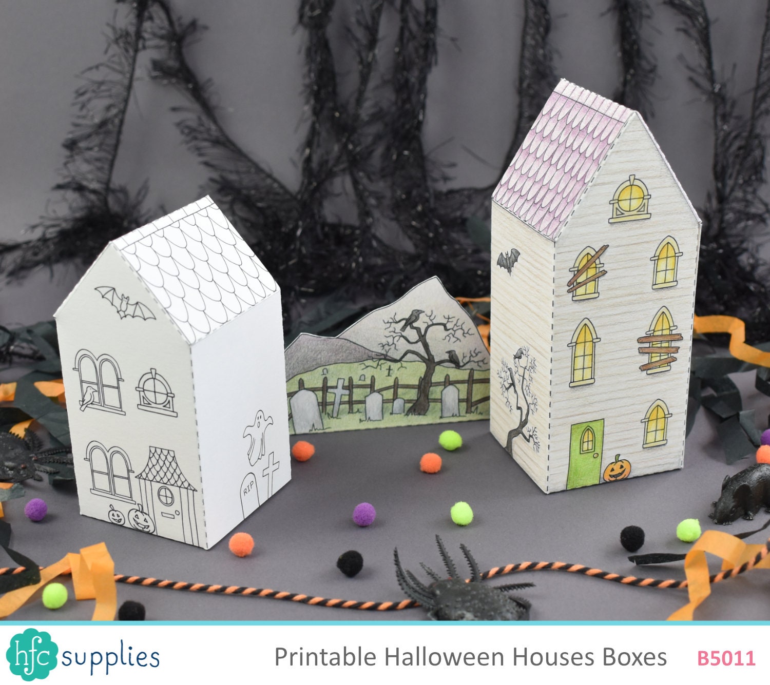 Printable Halloween Haunted House Boxes Colour in Version | Etsy