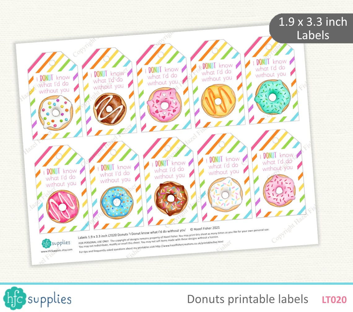Donut Printable Labels / Gift Tags - 'I Donut Know What I'd Do Without ...