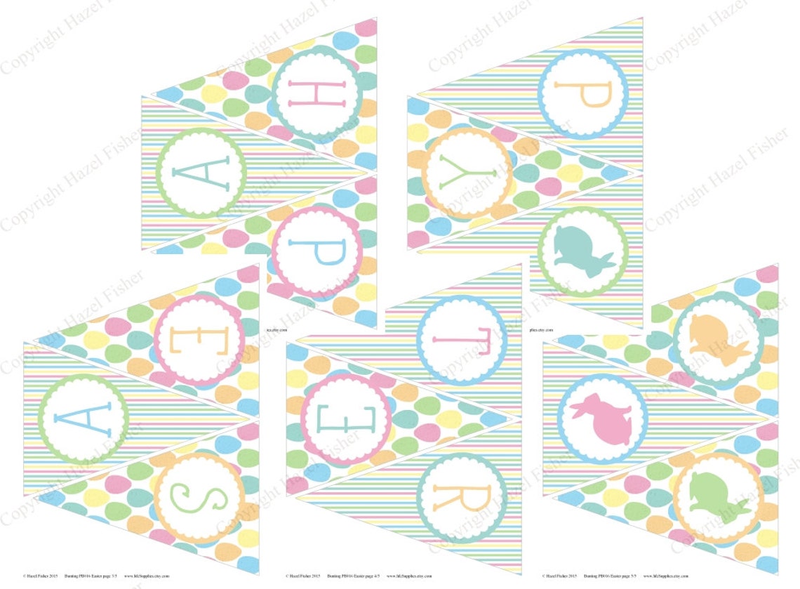 Easter printable Bunting pastel bunny and eggs Happy Easter | Etsy