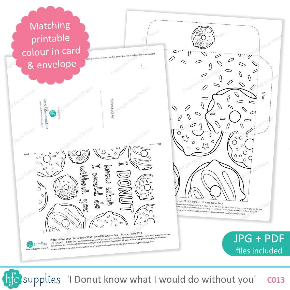 Donut Pun Printable Colour in Card and Envelope 'I Donut - Etsy