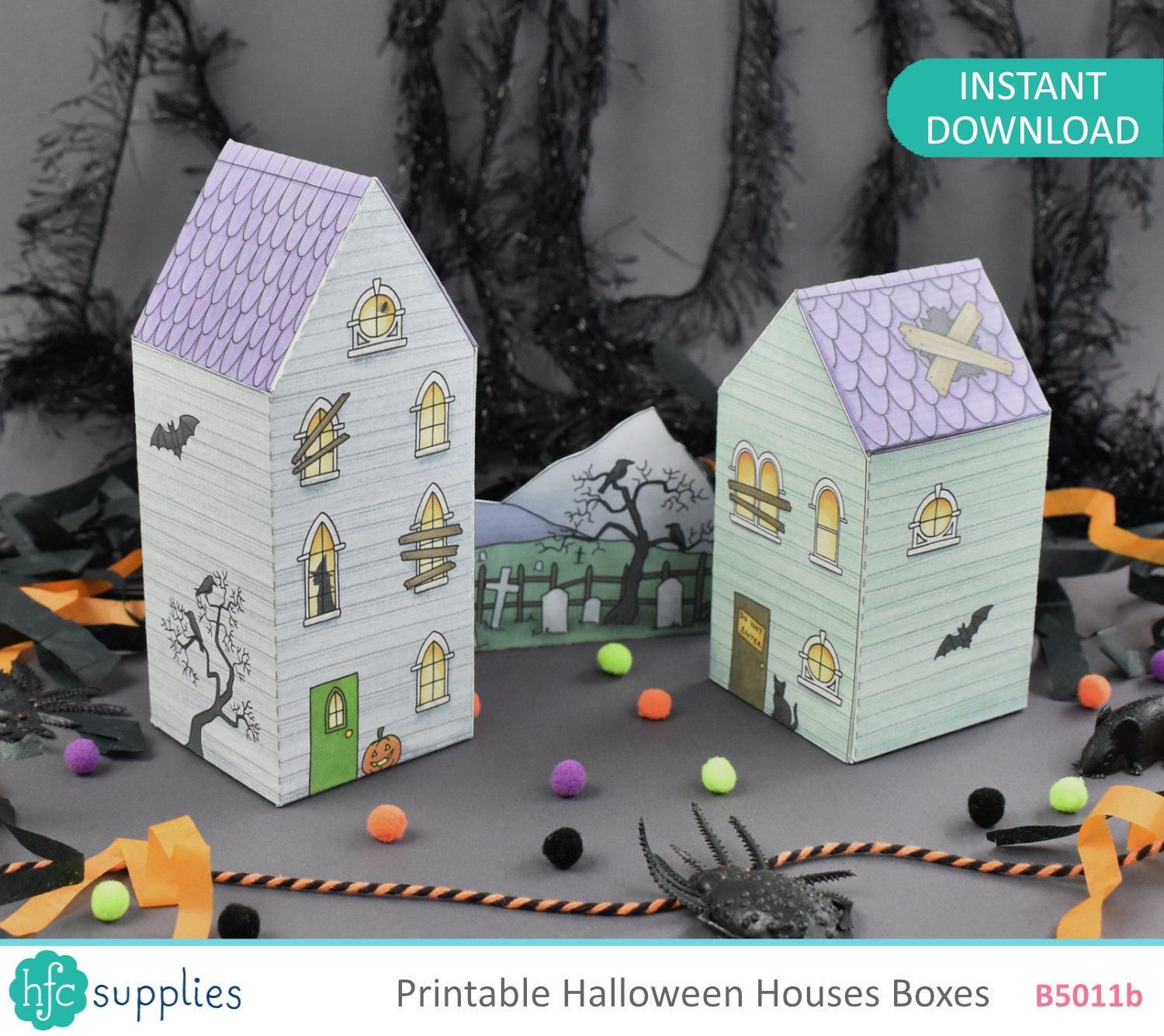 Printable Halloween Haunted House Boxes coloured version | Etsy