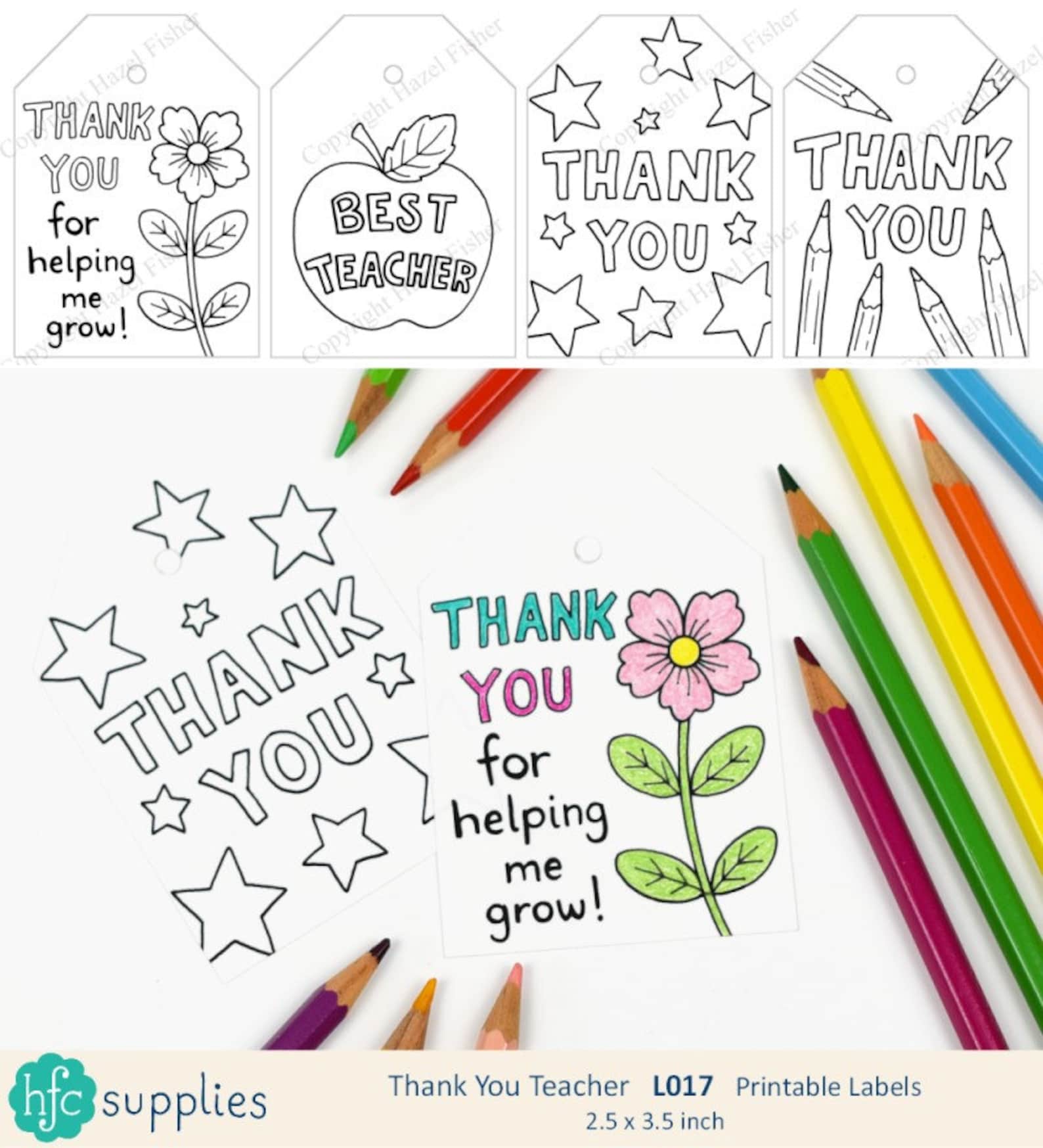Thank You Teacher Labels Printable Sheet of 8 Labels, 4 Designs Teacher ...