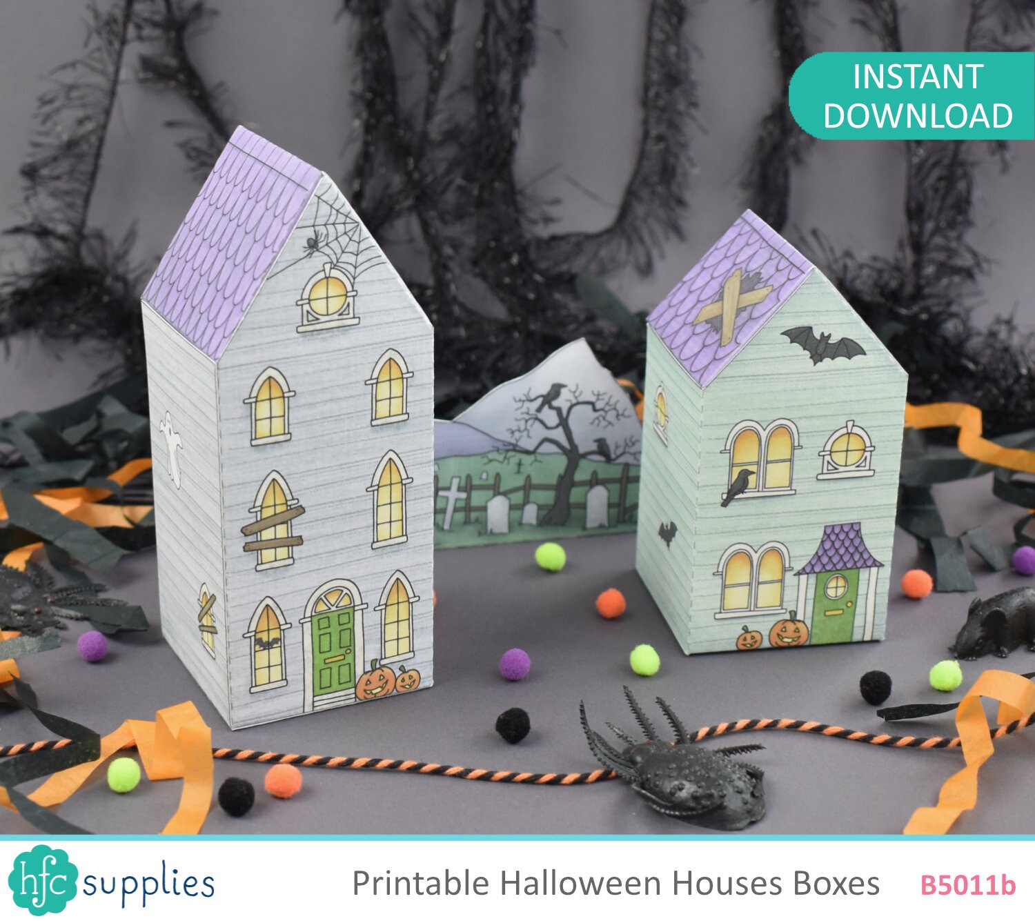 Printable Halloween Haunted House Boxes coloured version | Etsy
