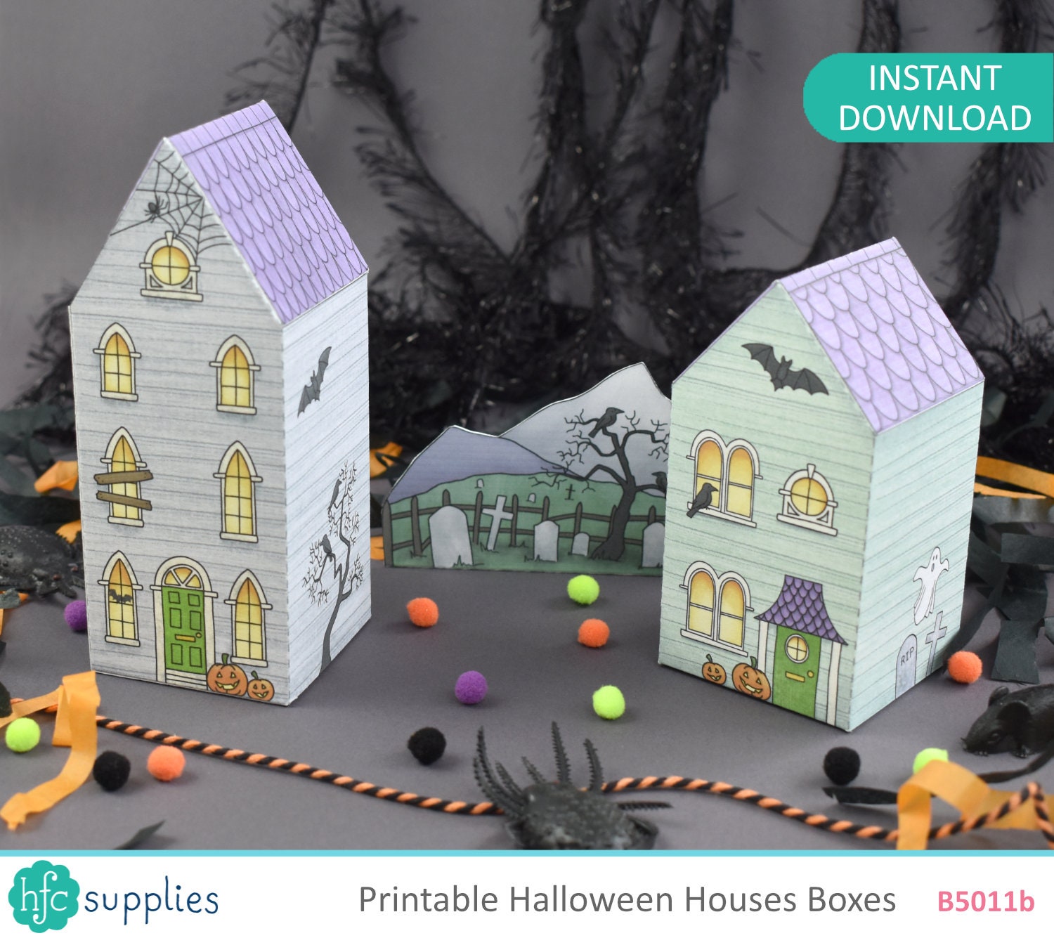Printable Halloween Haunted House Boxes coloured version | Etsy