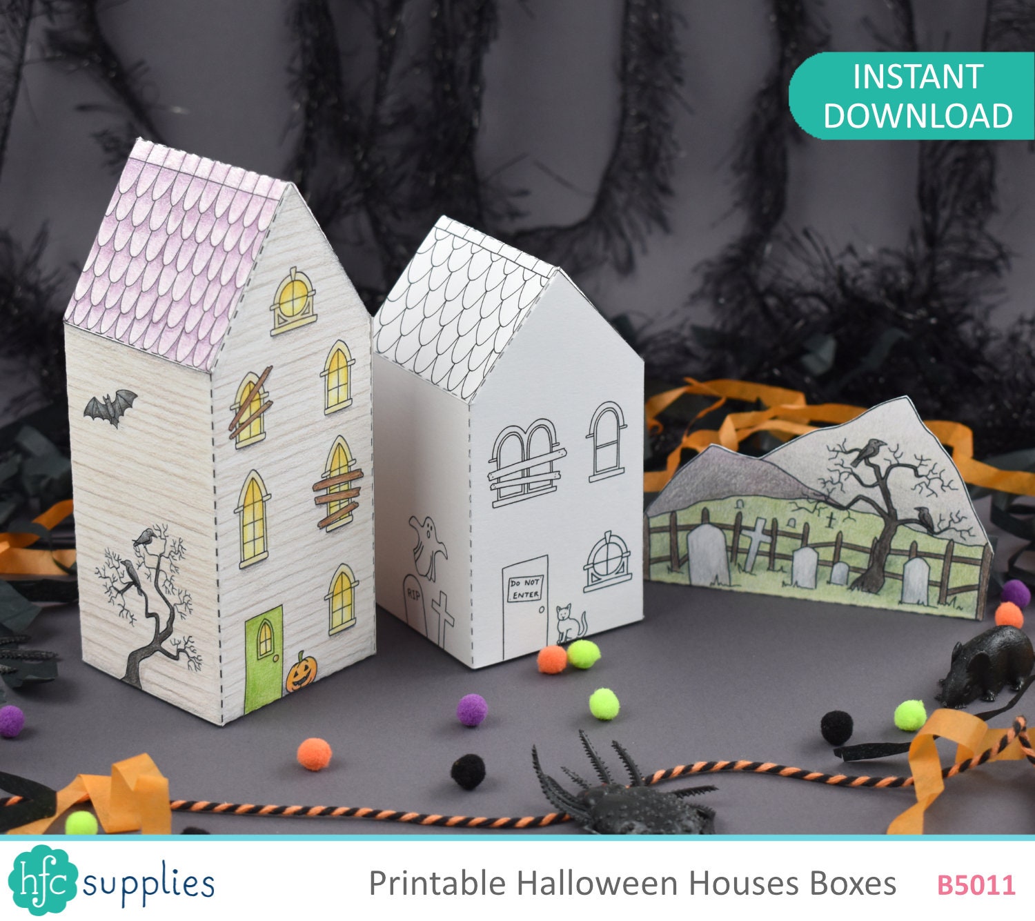 Printable Halloween Haunted House Boxes Colour in Version | Etsy