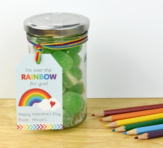 Printable Valentine’s Day Tags – Rainbow labels, ‘I’m over the Rainbow ...