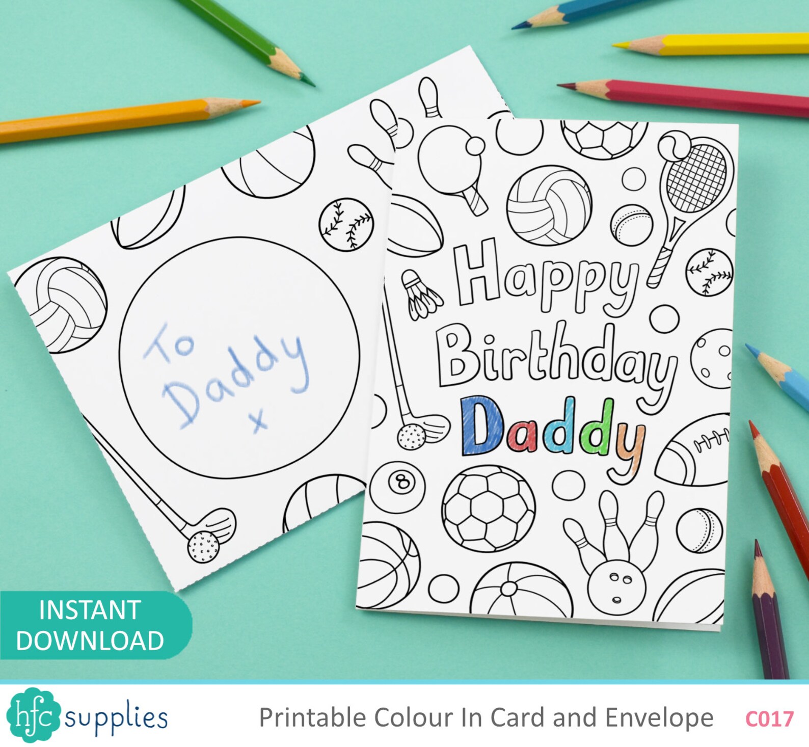 Happy Birthday Daddy Printable Colour in Card and Envelope - Etsy