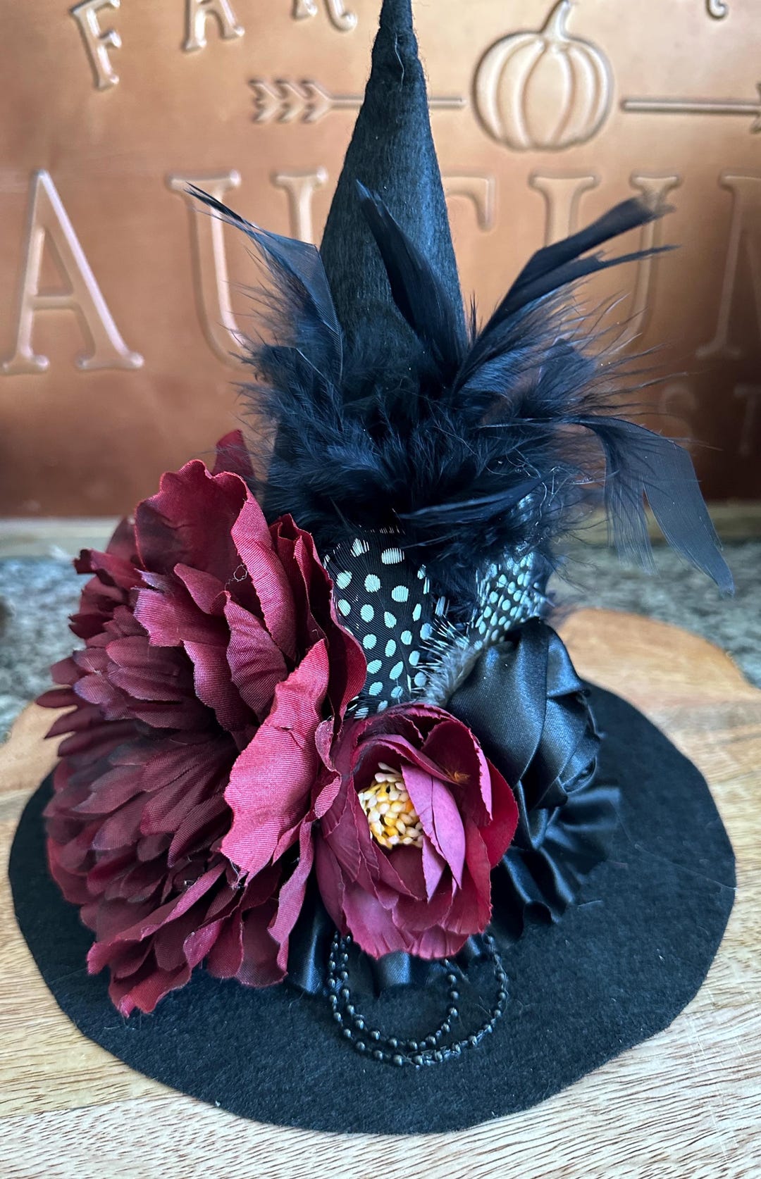 Flower Witch Hat, Black Burgundy Witch Headband, Halloween Flower ...